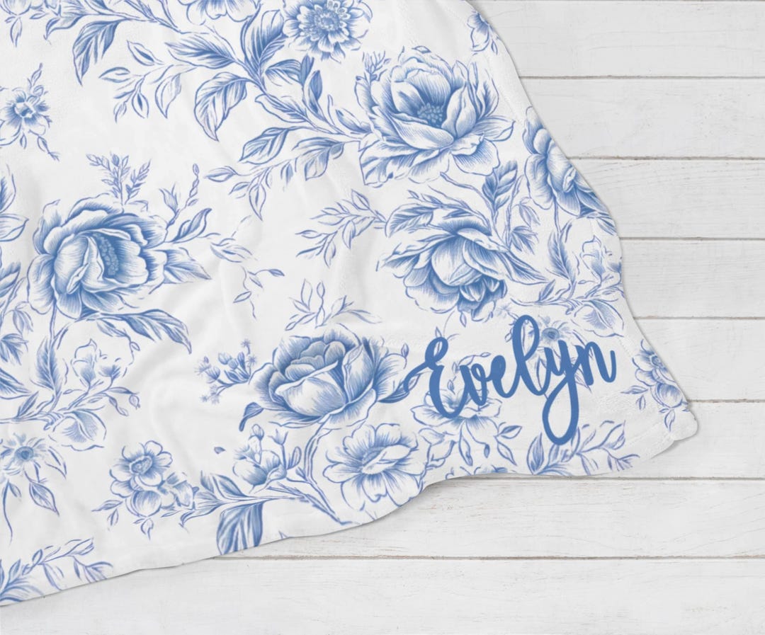 Personalized Baby Blanket Blue Toile Minky Baby Shower Gift Double ...