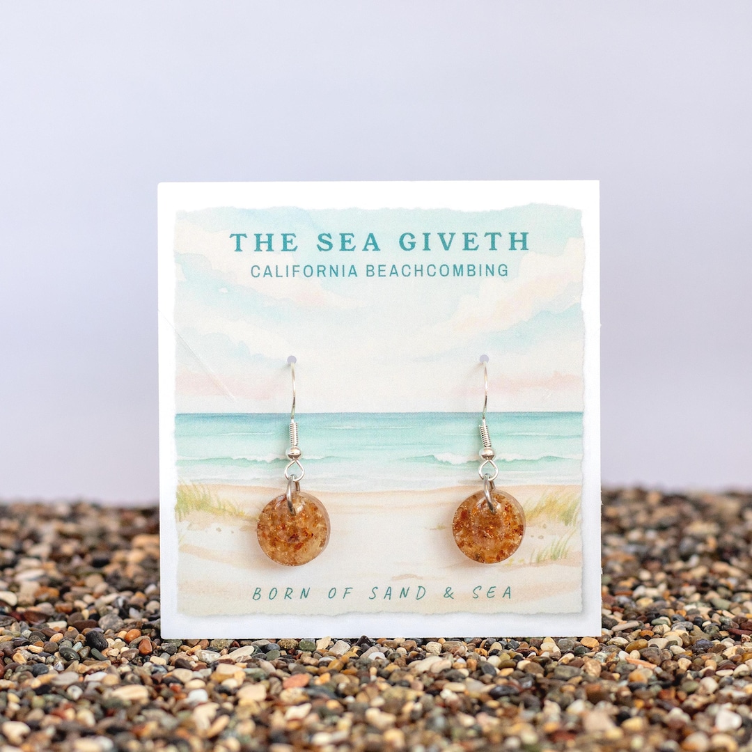 Agatized Fossil Resin Round Earrings, Sterling Silver Hooks, California ...