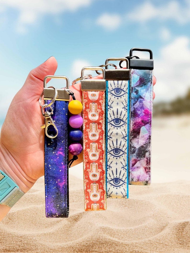 Fabric Key Fob Wristlet, Mystic New Age Keychain Lanyard, Customizable ...