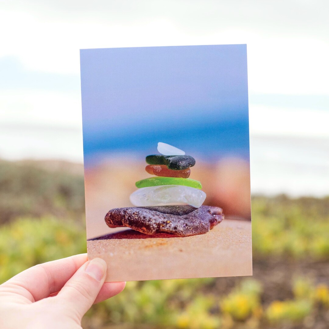 Sea Glass Stack Greeting Card: Beach Photography, Blank Note Card - Etsy