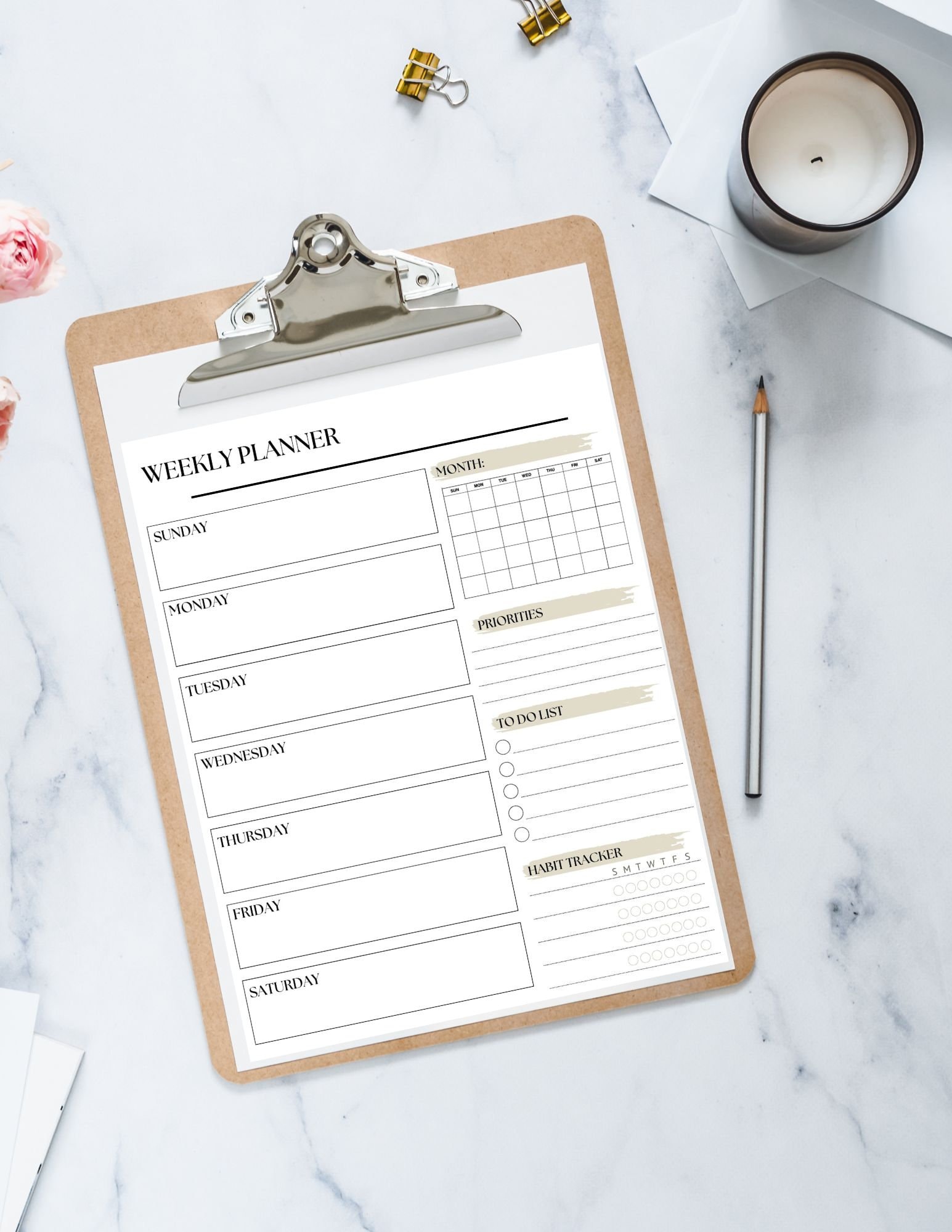 Weekly Planner, Printable Planner, Monthly Calendar, Minimalist Planner ...