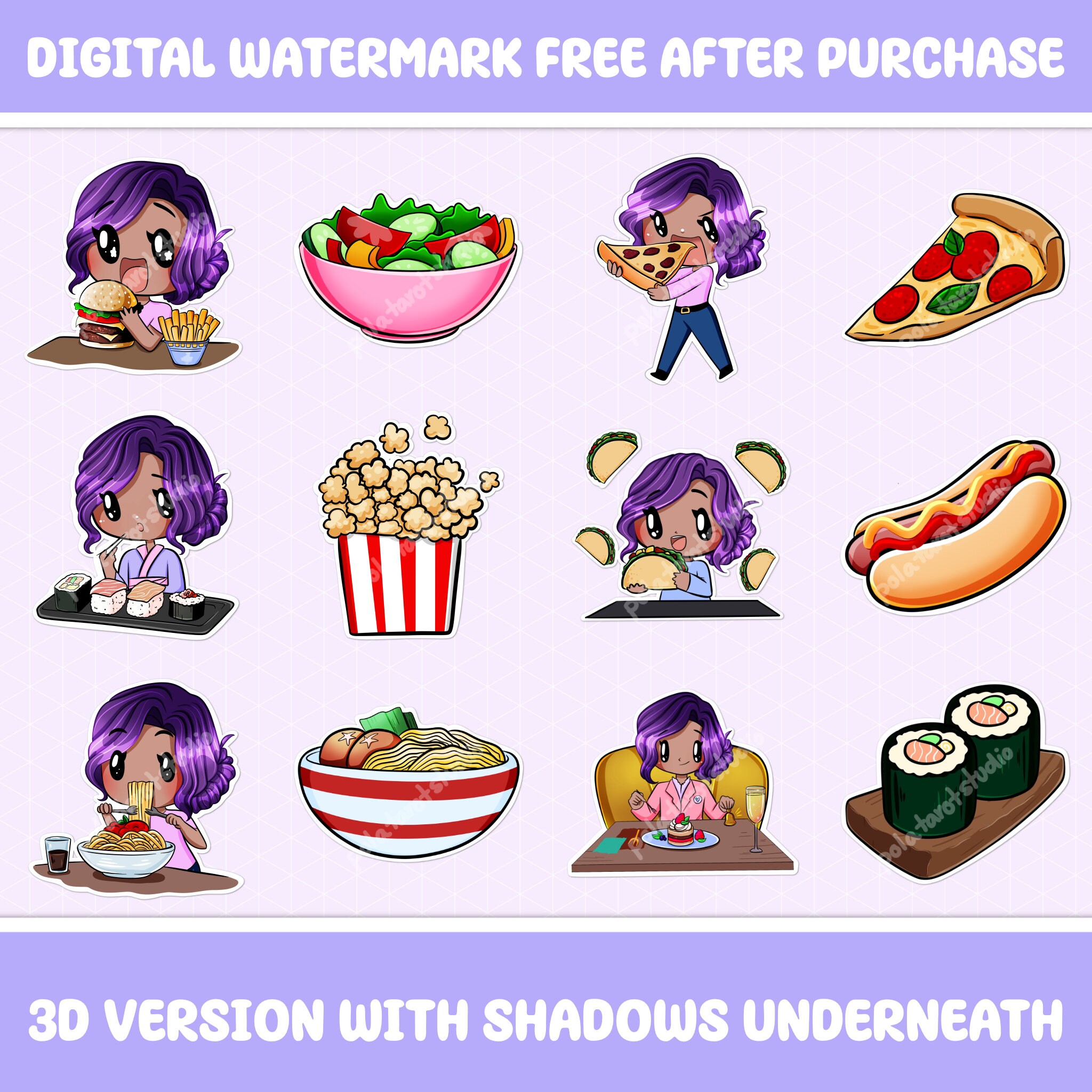 Precropped Png Chibi Eating Stickers Magda Purple Hair - Etsy