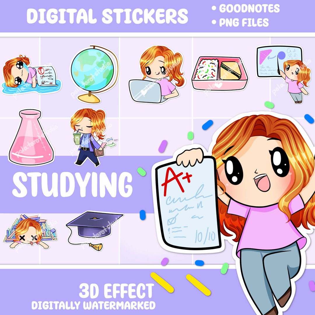 College Planner Cute Stickers Tamara Vanilla Skin Ginger Hair Digital ...