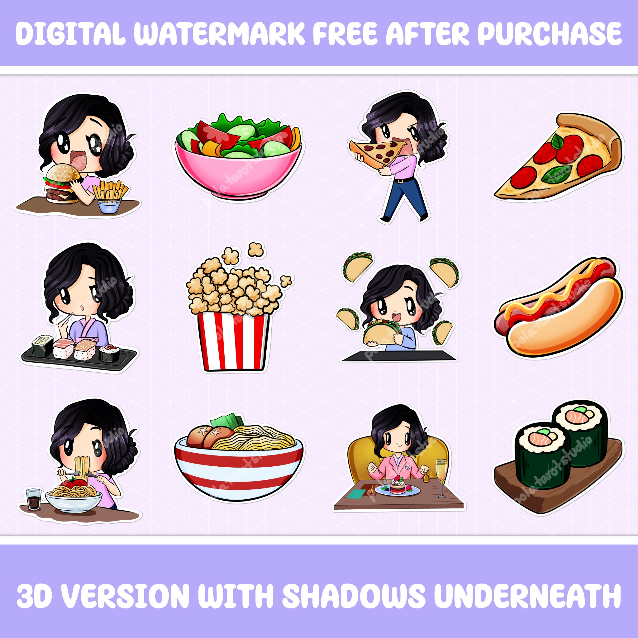 Eating Stickers Digital Planner Elisa Black Hair Vanilla Skin iPad ...