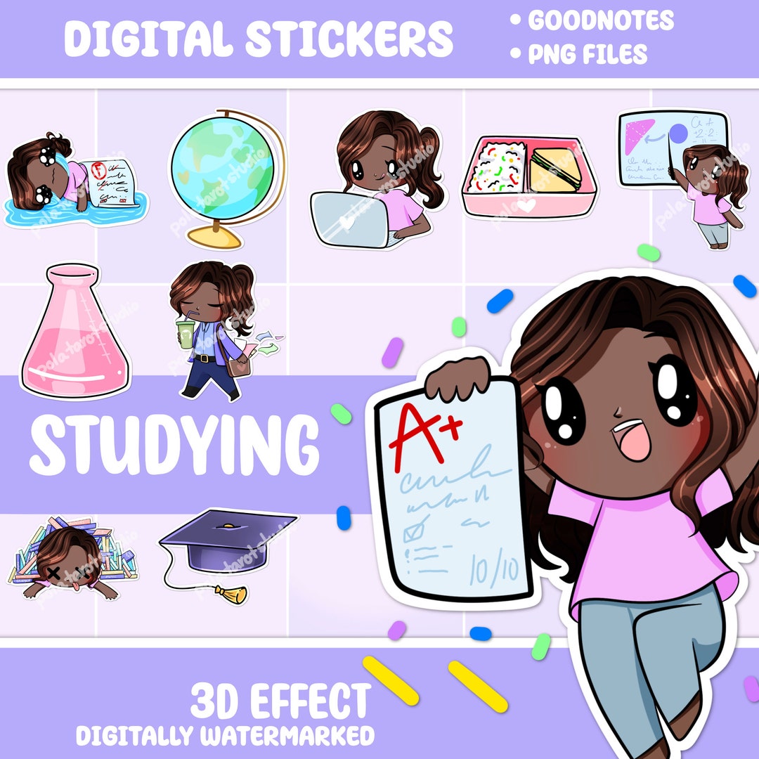 Precropped Png Studying Stickers Monica Dark Skin Brown Hair Habit ...