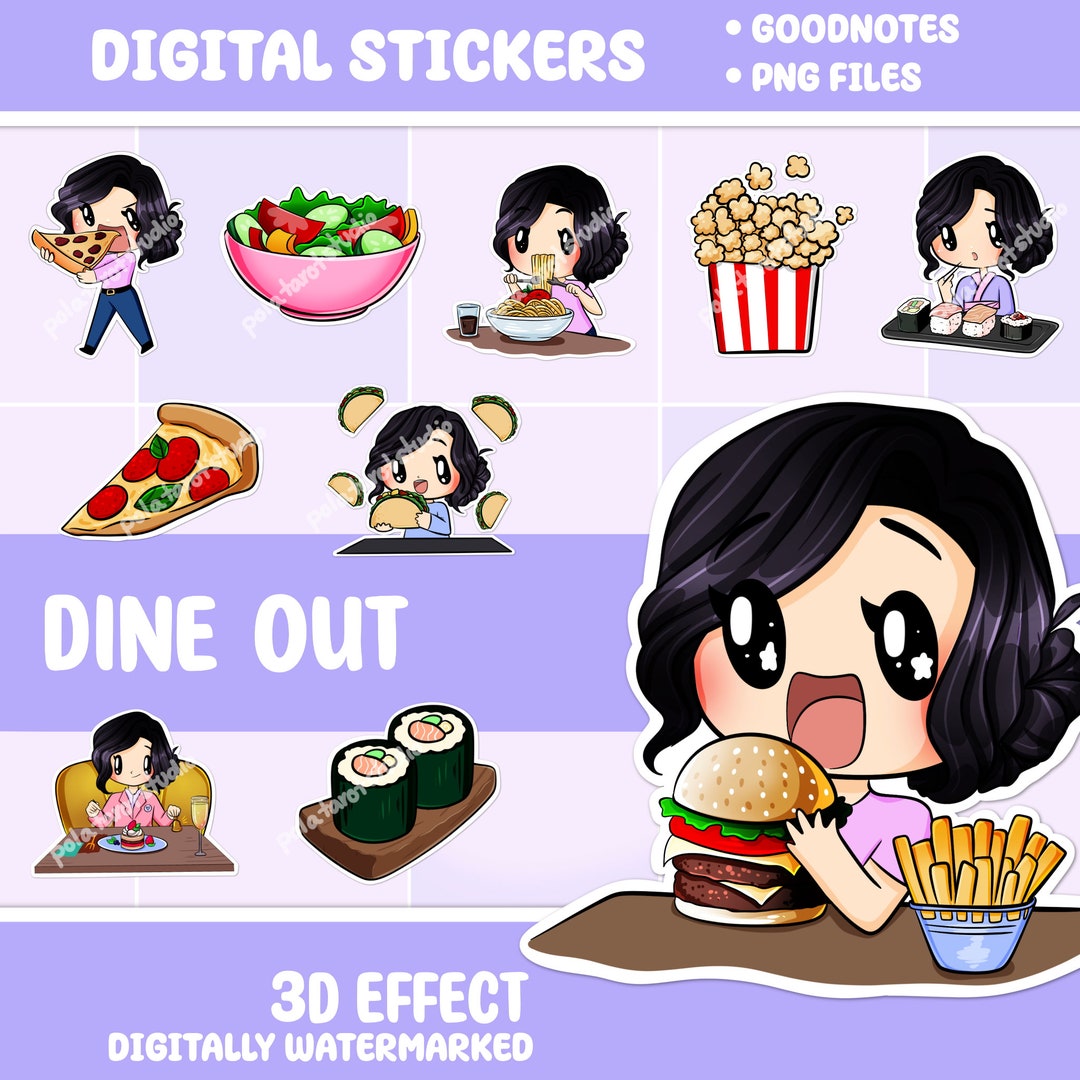 Eating Stickers Digital Planner Elisa Black Hair Vanilla Skin iPad ...