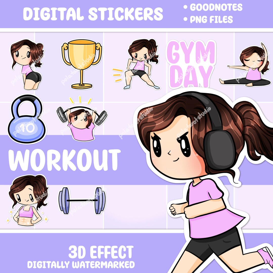 Workout Planner Stickers Chibi Girl Maria Vanilla Skin Brown Hair ...