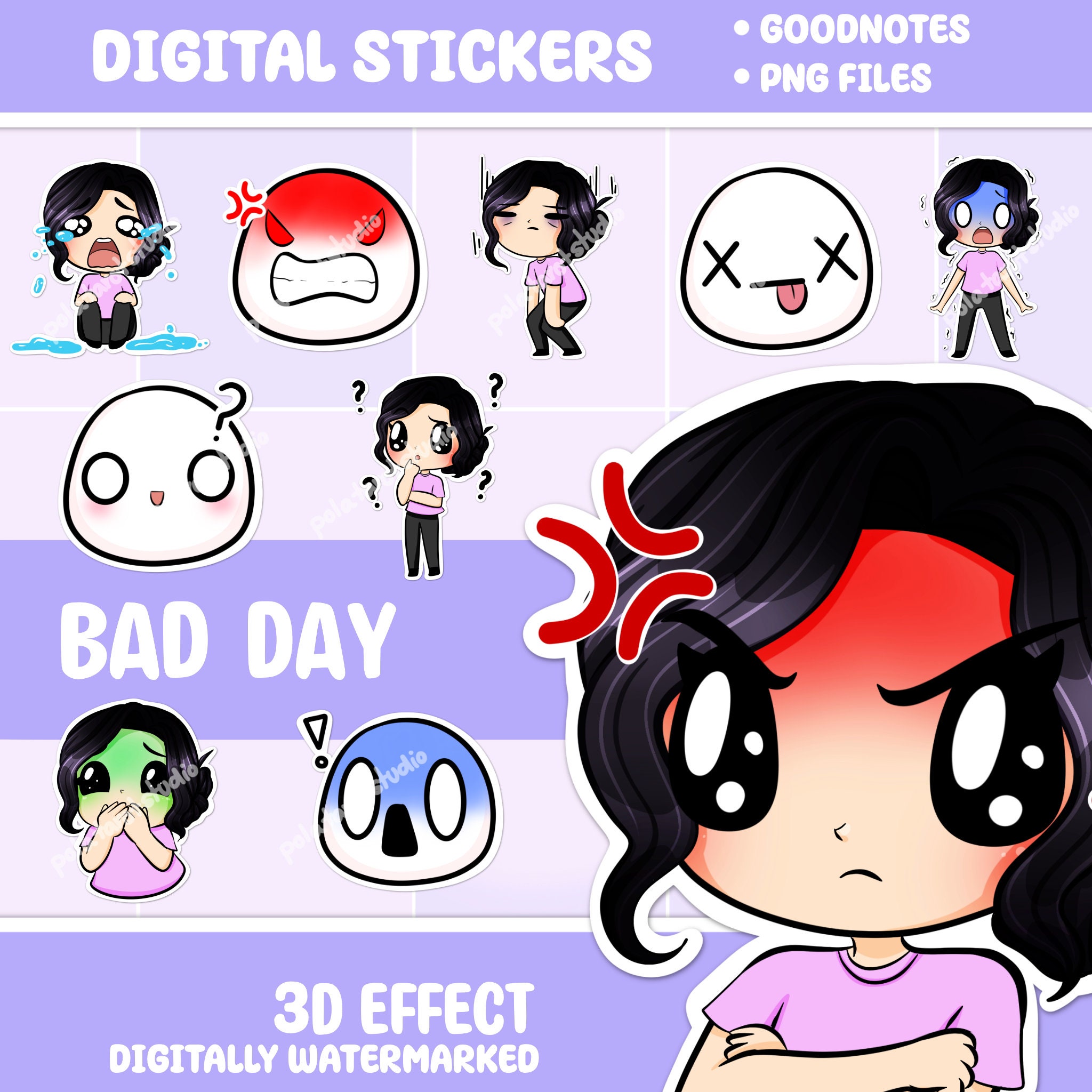 Pre-cropped Stickers Angry Stickers Elisa Black Hair Vanilla Skin ...