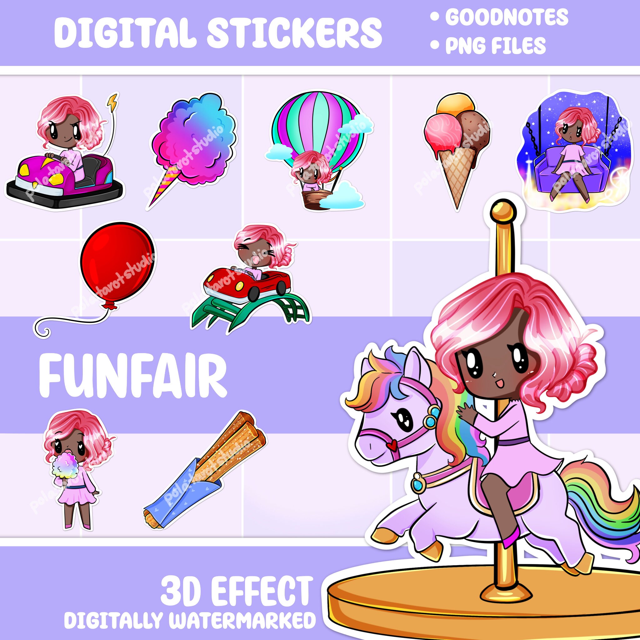 Fun Fair Stickers for Digital Planner Diane Pink Hair Dark Skin ...