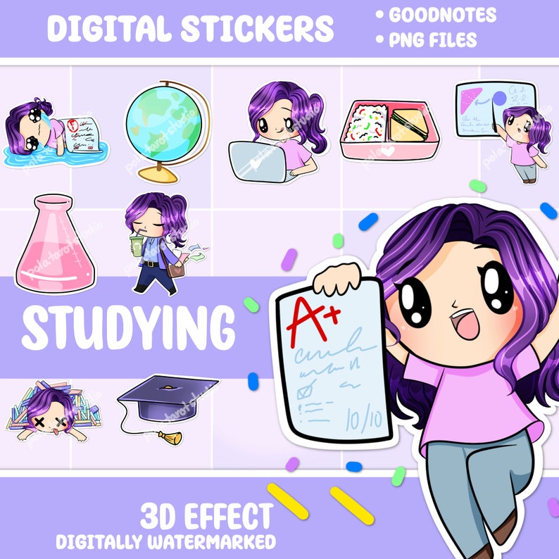 Study Planner Goodnotes Stickers Nell Vanilla Skin Purple Hair Digital ...