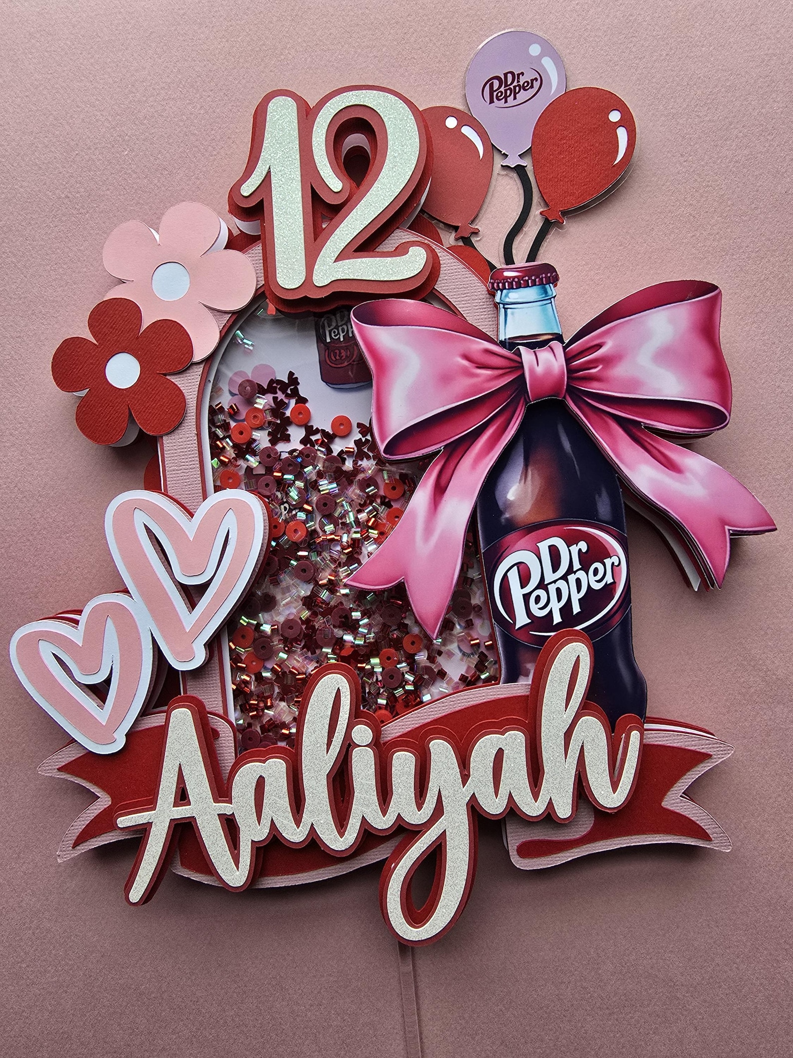 Personalized Dr Pepper Birthday Cake Topper - Shaker, Bow & Balloons - Etsy