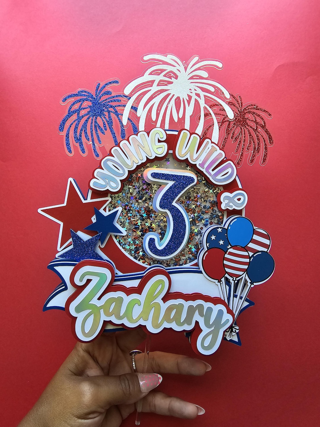 Personalized 4th Birthday Cake Topper: Patriotic Shaker, Red White ...