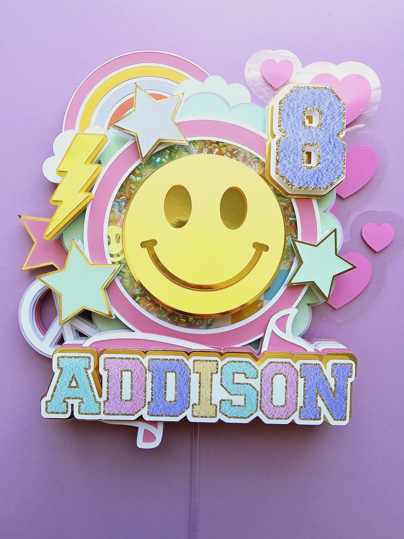 Retro Smiley Face Cake Topper - Preppy Shaker Birthday Party Decoration ...