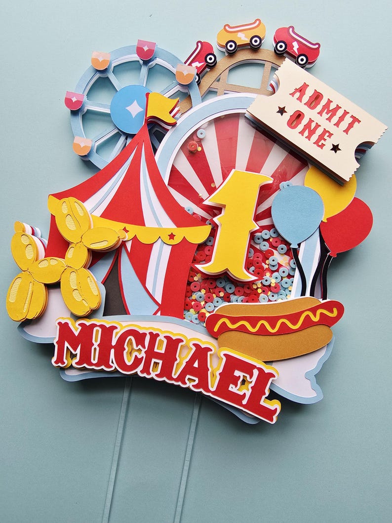 Personalized Carnival Cake Topper: 3D Shaker, Ferris Wheel, Circus ...