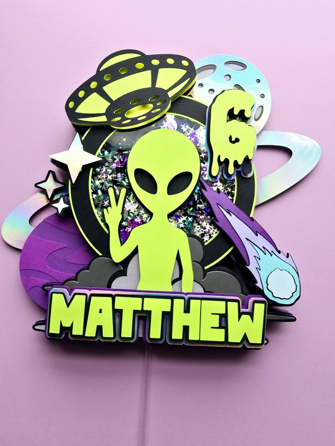 Custom Alien Birthday Cake Topper - Space Theme Shaker Topper - UFO ...