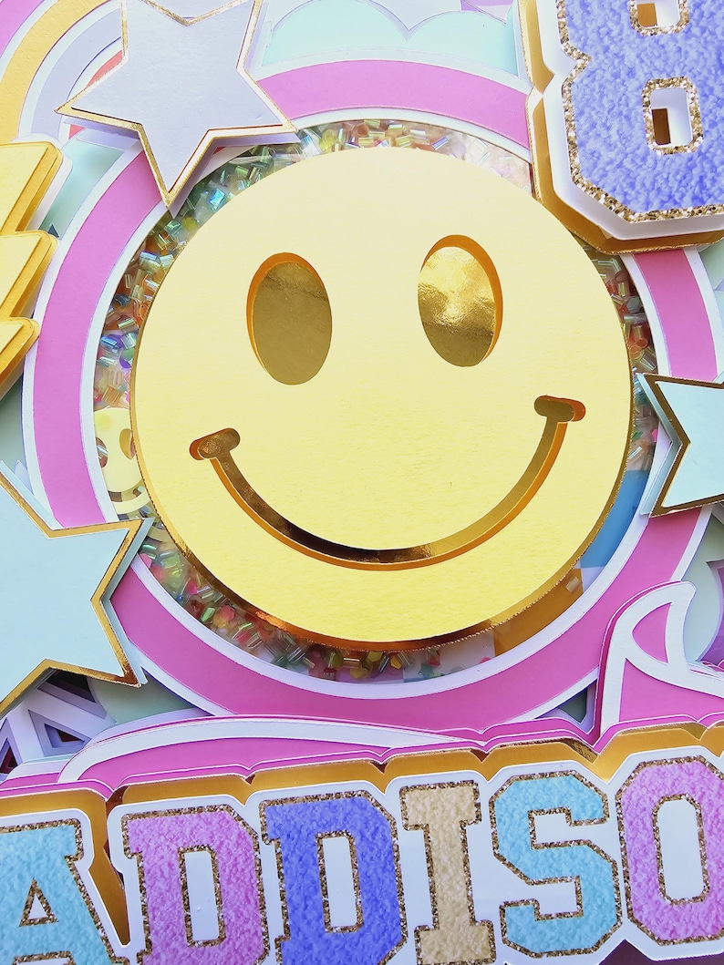 Retro Smiley Face Cake Topper - Preppy Shaker Birthday Party Decoration ...
