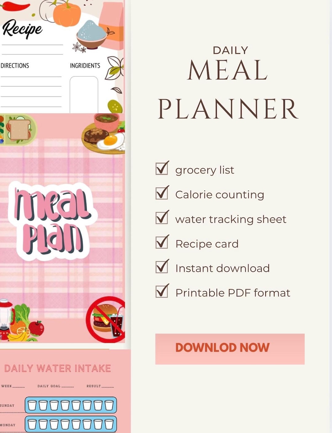 5-day Meal Planner Printable: Weekly Meal Plan Template (digital ...