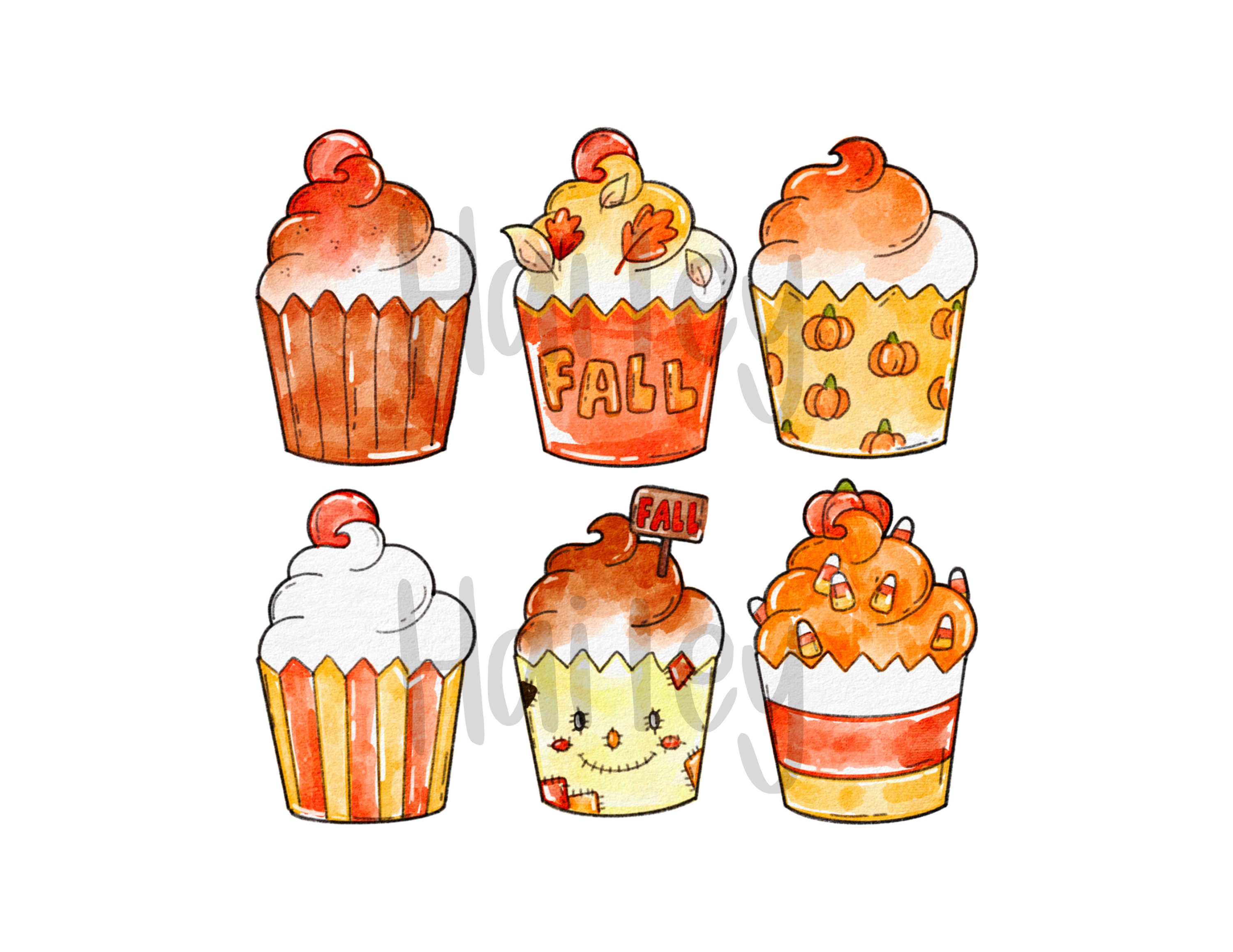 Commercial Use Fall Cupcakes Clipart Set 300 DPI Transparent Background ...