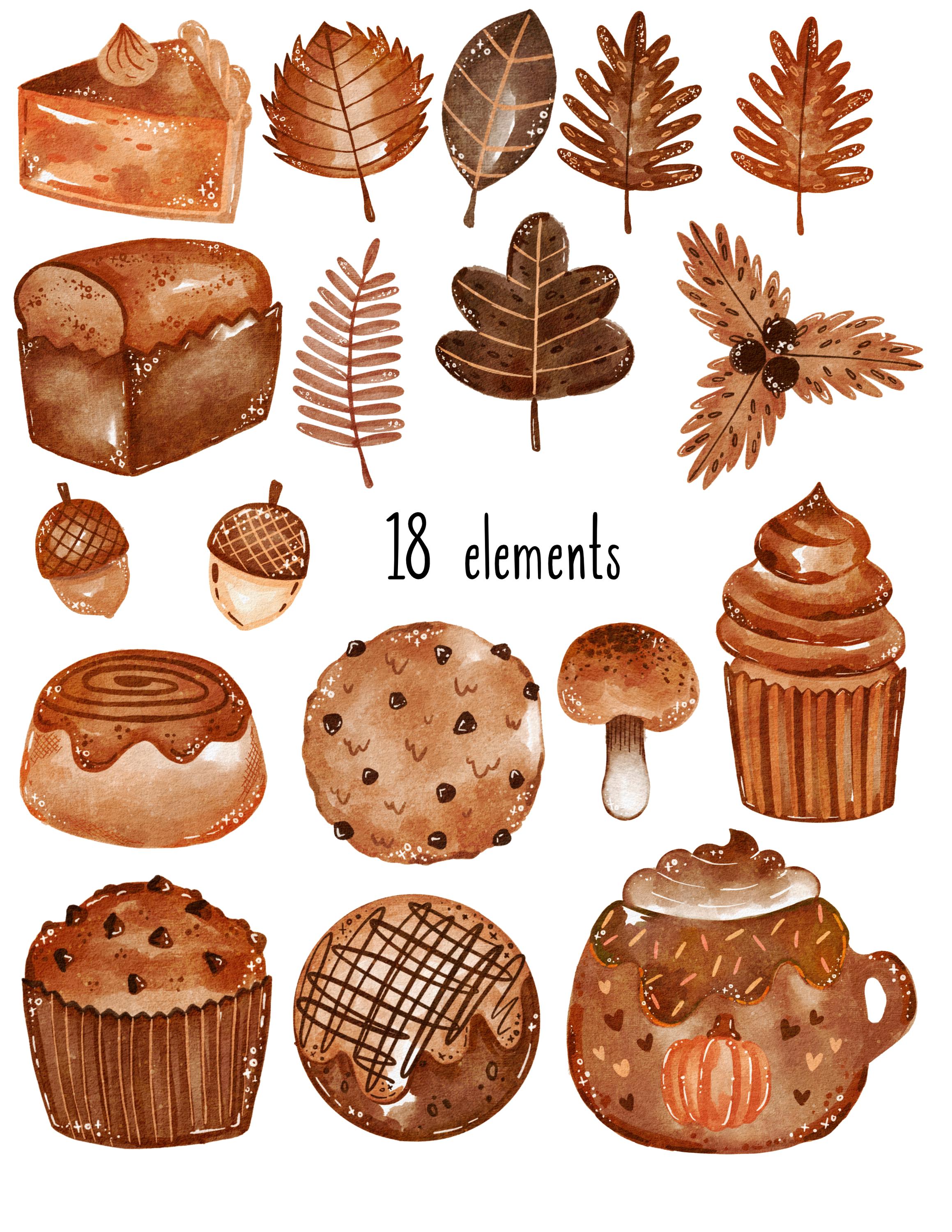 Commercial Use Fall Treats Clipart Set 300 DPI Transparent Back Ground ...