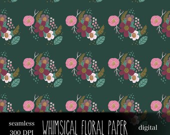 Digital Seamless Light Blue Florals Paper / Handdrawn / Cute Floral ...