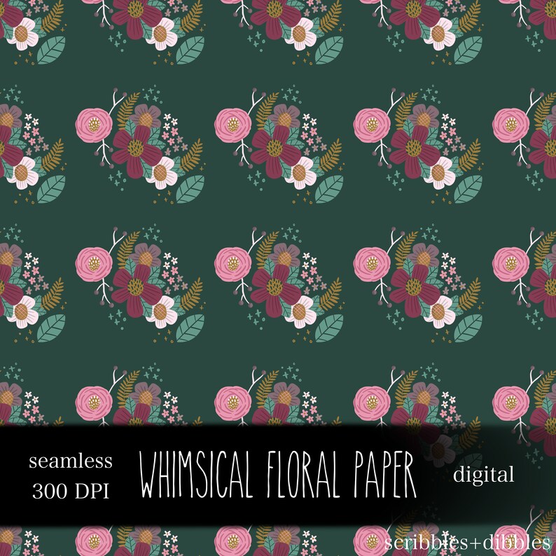 Digital Seamless Floral Paper / Handdrawn / Cute Floral Scrapbooking ...