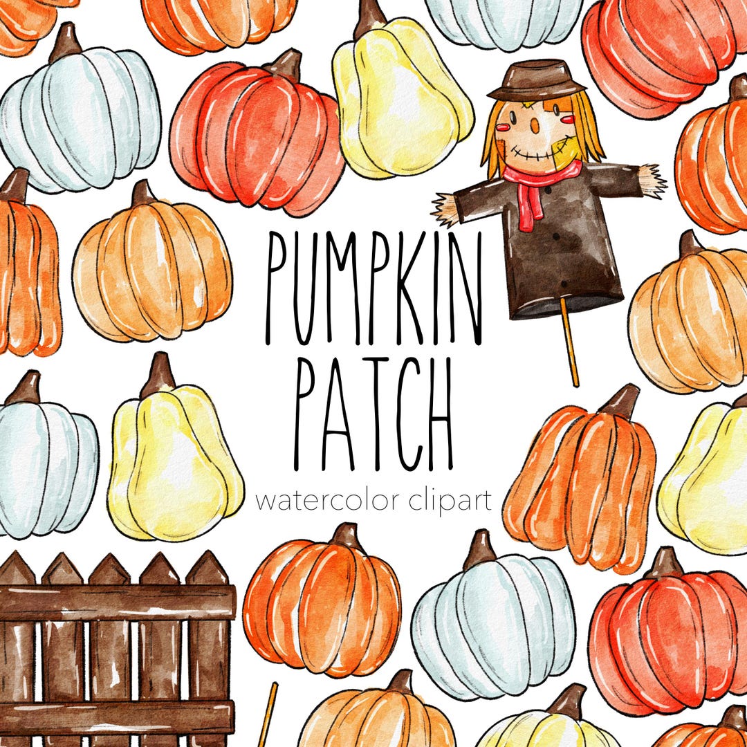 Pumpkin Patch Watercolor Clipart Set 300 DPI Transparent Background ...
