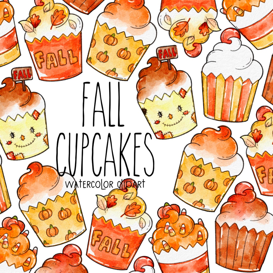 Commercial Use Fall Cupcakes Clipart Set 300 DPI Transparent Background ...