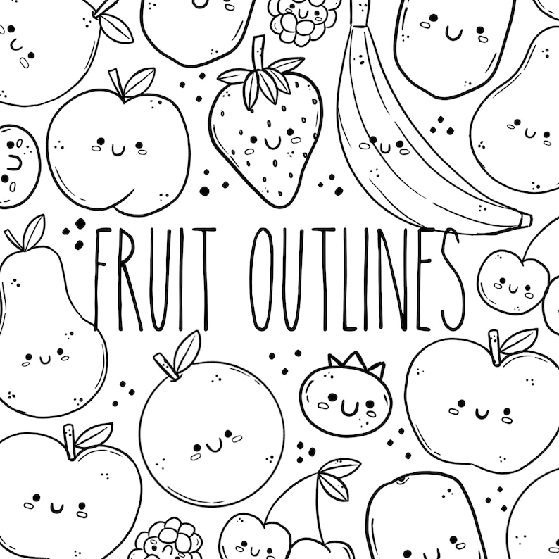 Commercial Use Fruit Outlines Clipart Set 300 DPI Transparent ...