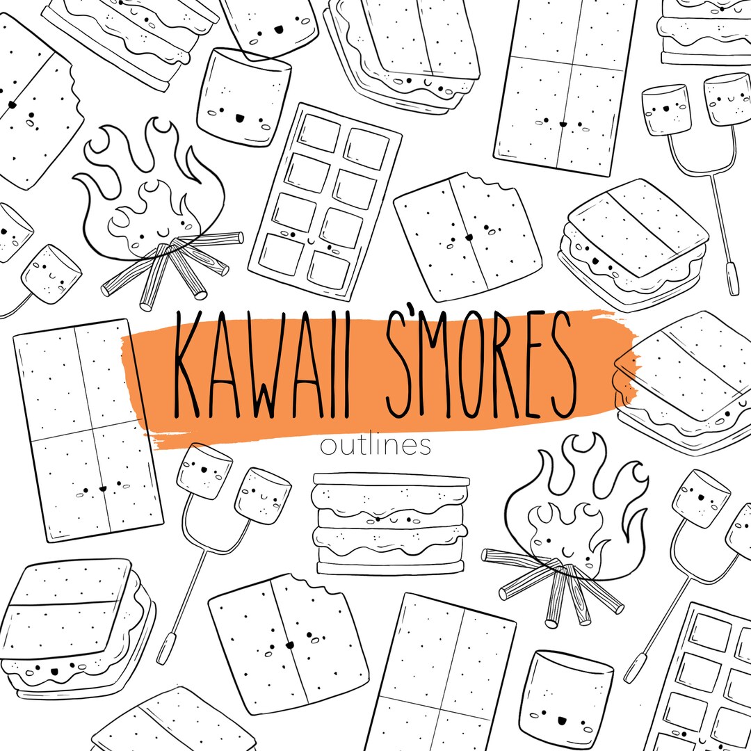 Commercial Use Kawaii S’mores Outlines Clipart Set 300 DPI Transparent ...