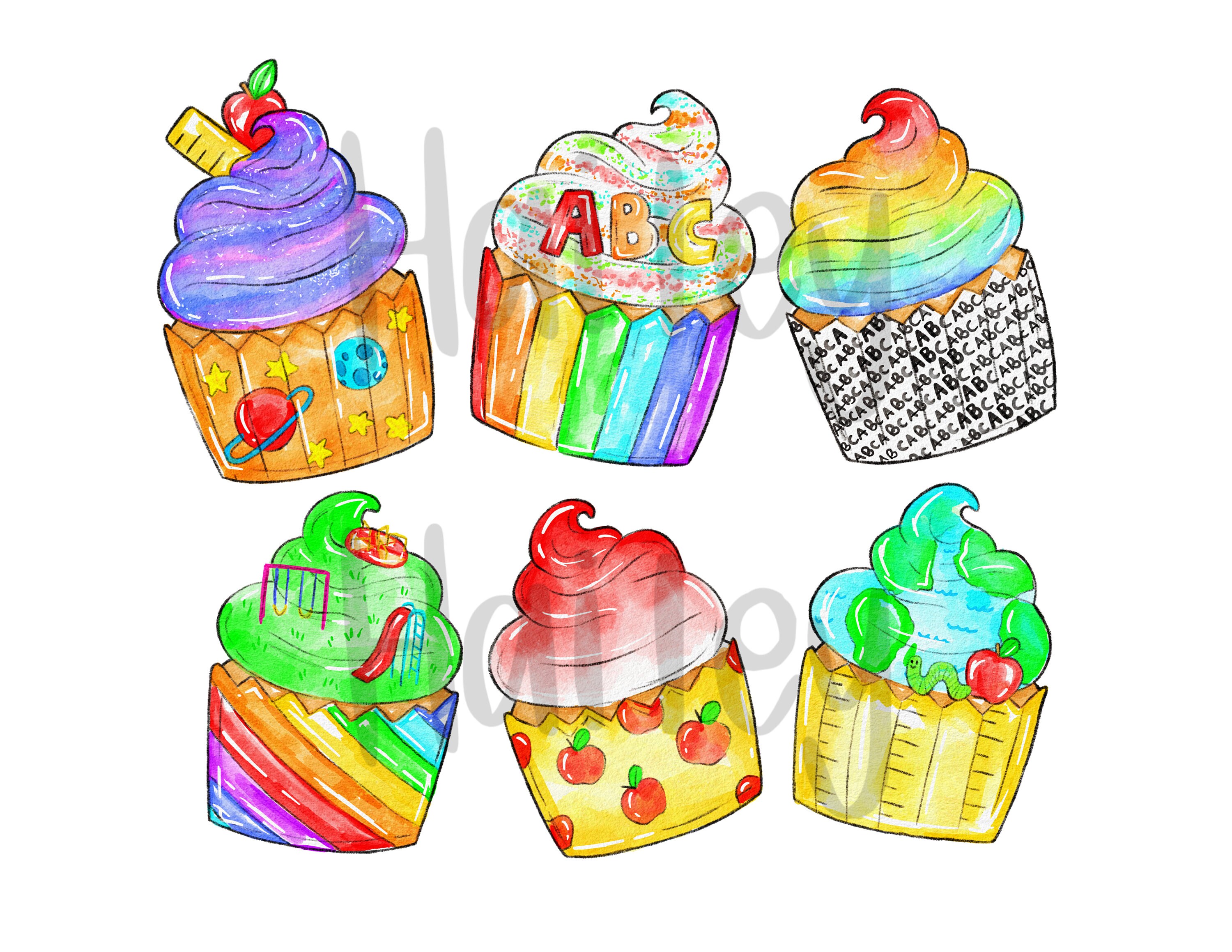 Back to School Cupcakes Watercolor Clipart (digital Download) - Etsy