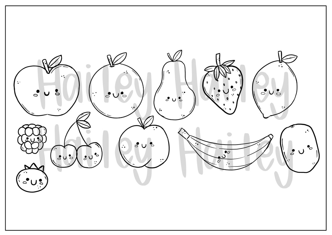 Commercial Use Fruit Outlines Clipart Set 300 DPI Transparent ...