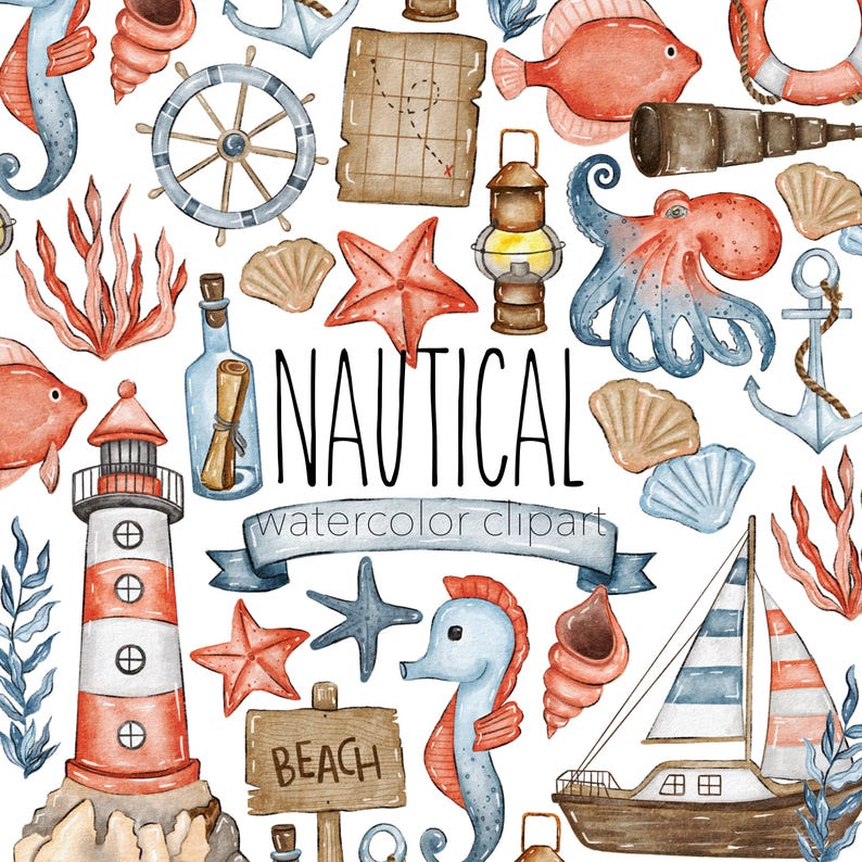 Commercial Use Nautical Clipart Set 300 DPI Transparent Background - Etsy