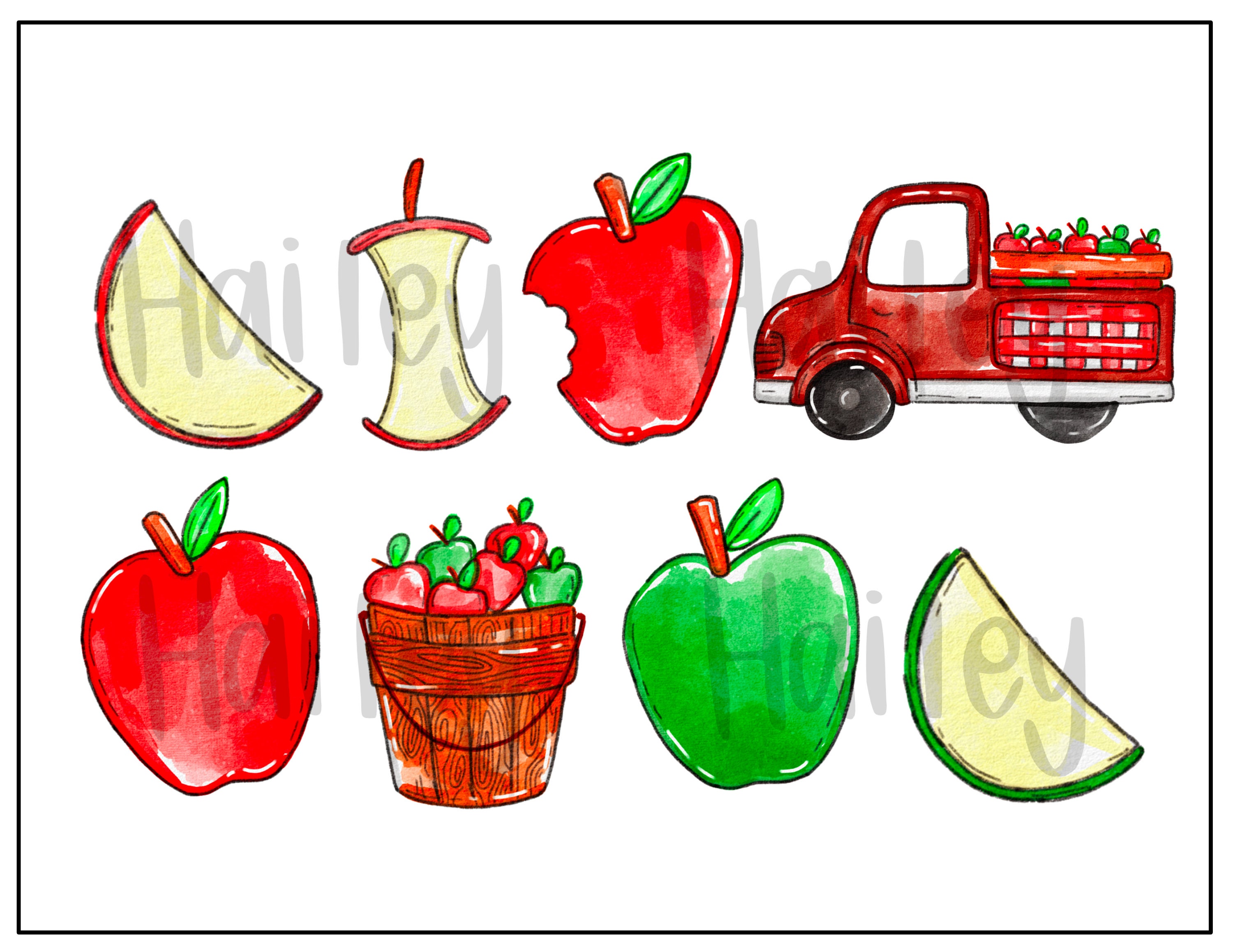 Commercial Use Apple Clipart Set 300 DPI Transparent Background - Etsy