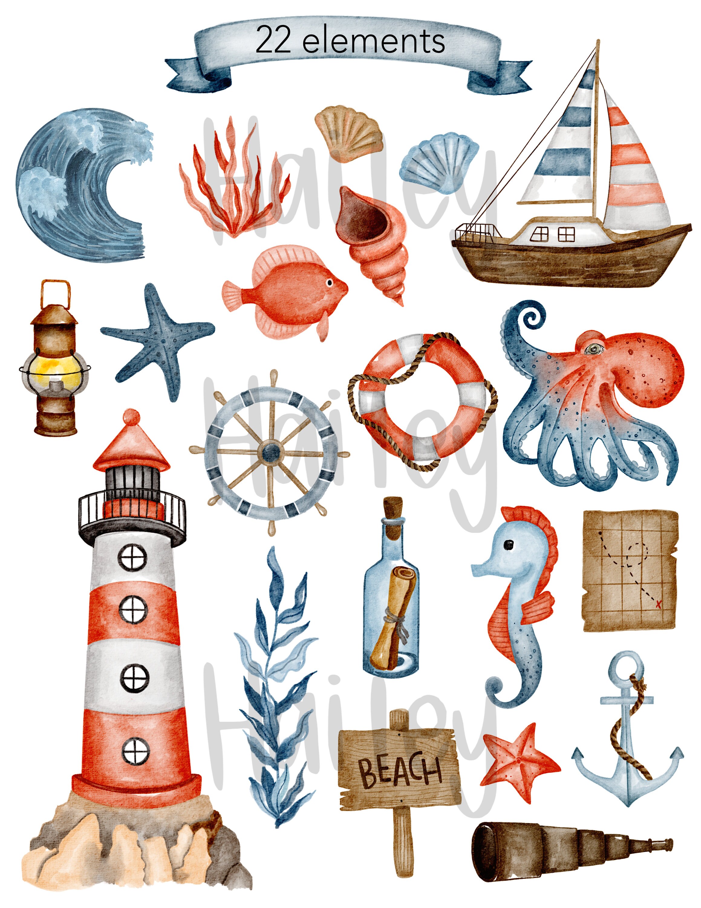 Commercial Use Nautical Clipart Set 300 DPI Transparent Background - Etsy