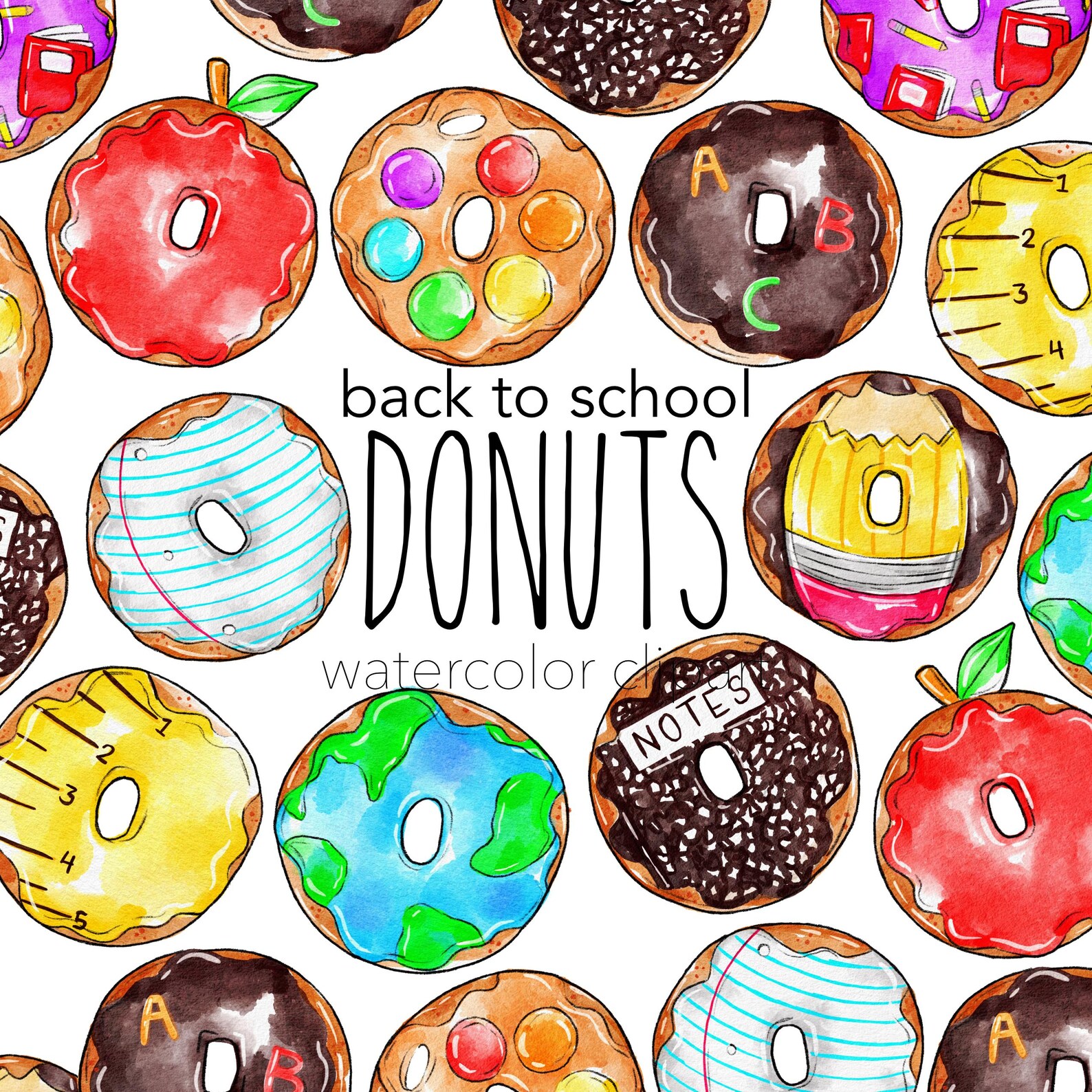 Commercial Use Back to School Donuts Clipart Set 300 DPI Transparent ...