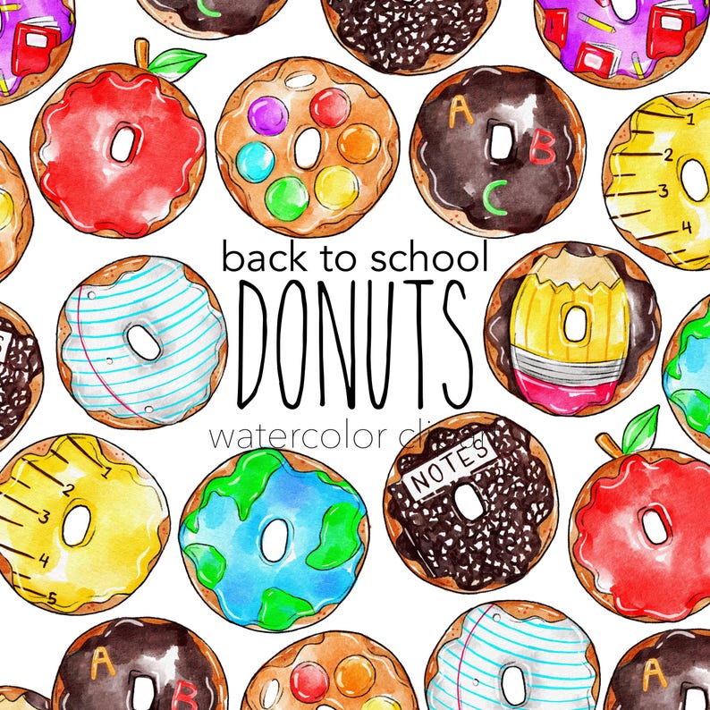 Commercial Use Back to School Donuts Clipart Set 300 DPI Transparent ...