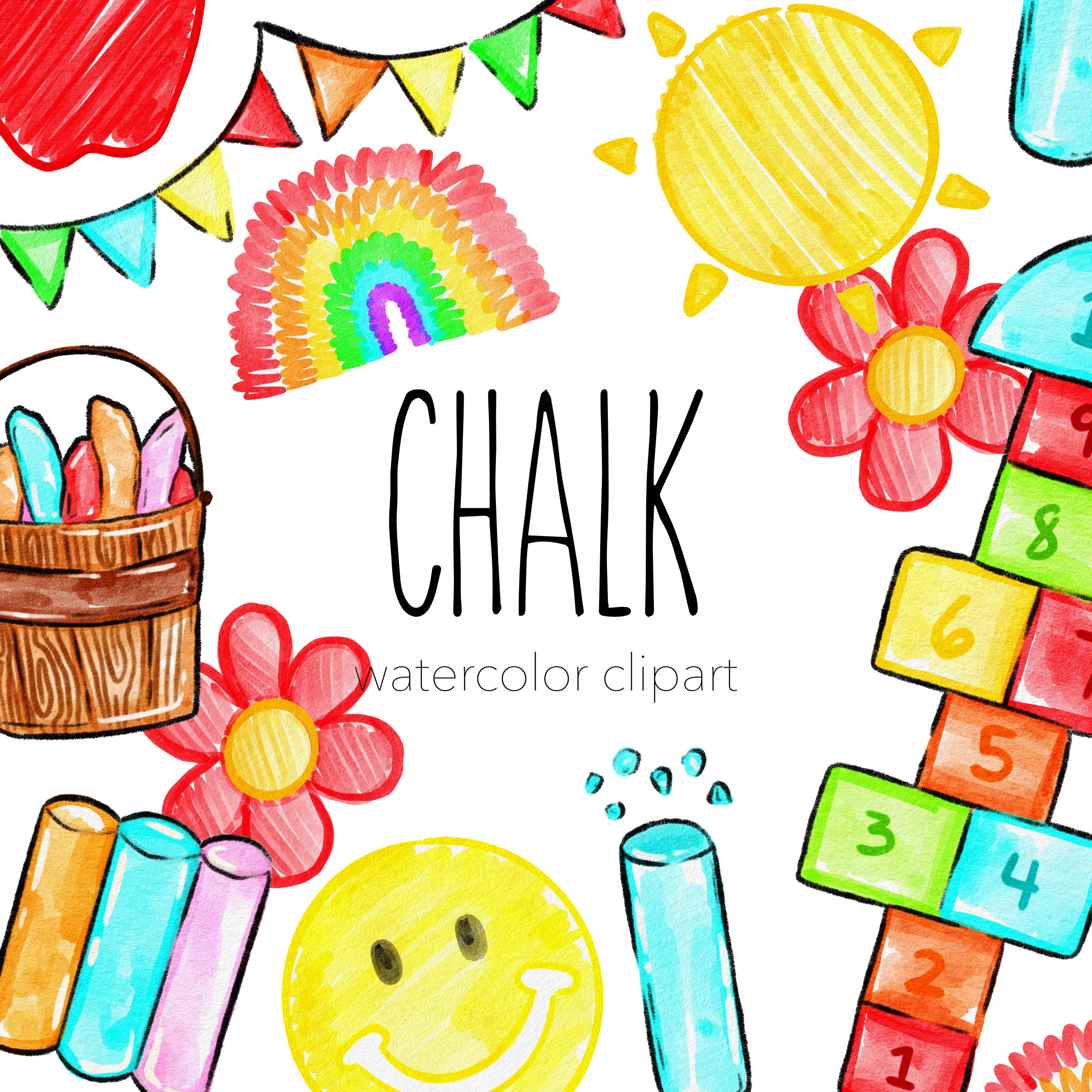 Commercial Use Chalk Clipart Set 300 DPI Transparent Background - Etsy