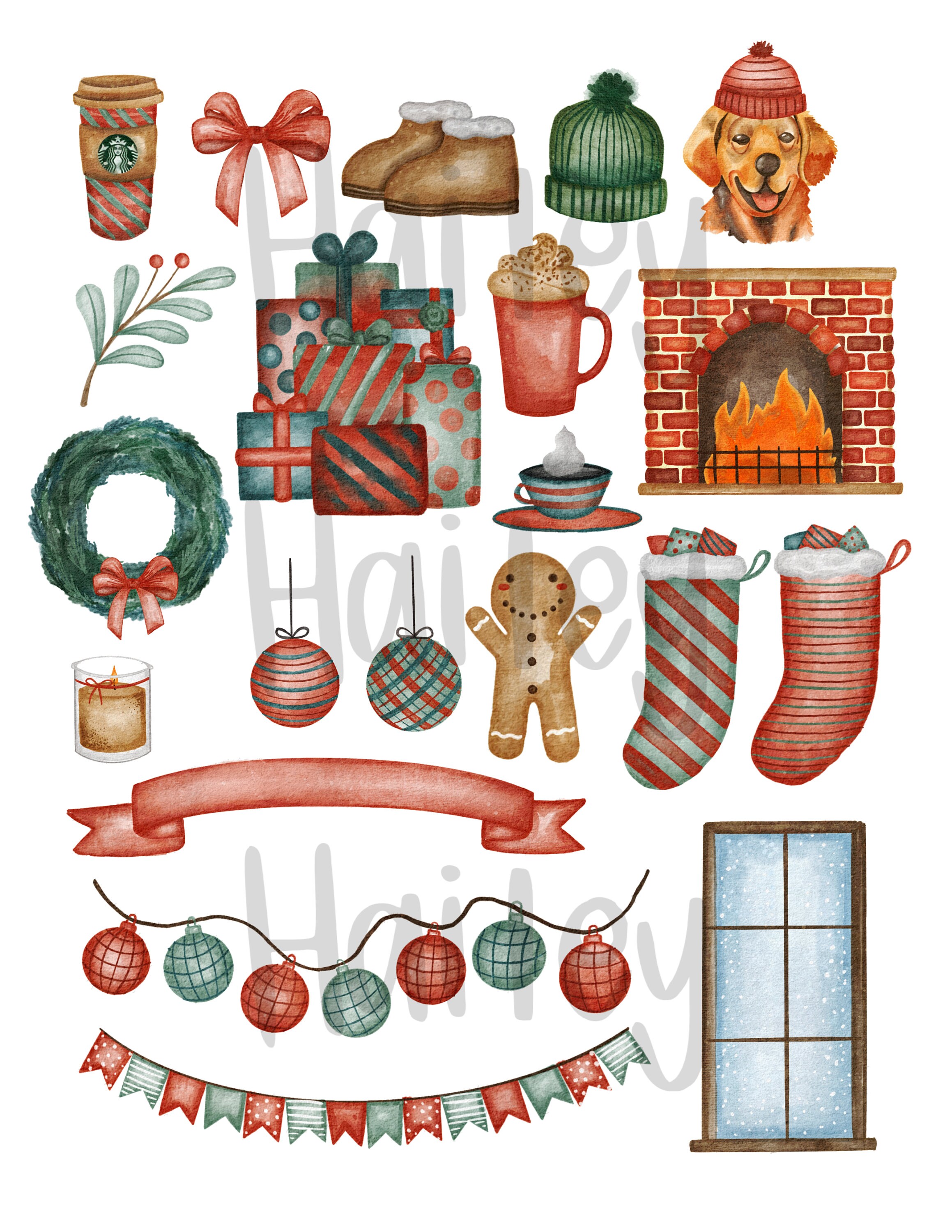 Commercial Use Christmas Clipart Set 300 DPI Transparent Ba - Etsy