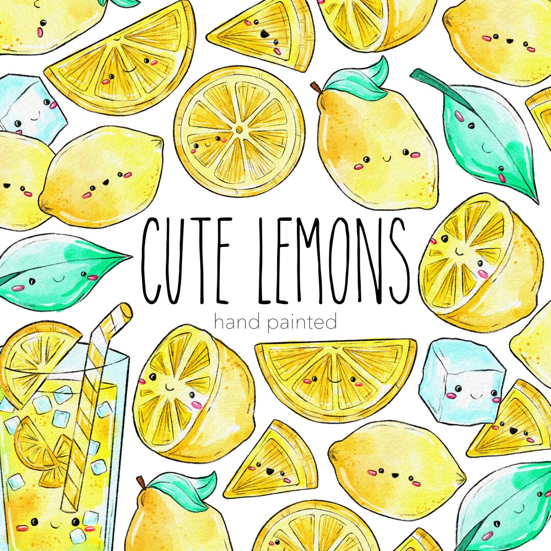 Commercial Use Cute Lemons Clipart Set 300 DPI Transparent Background ...