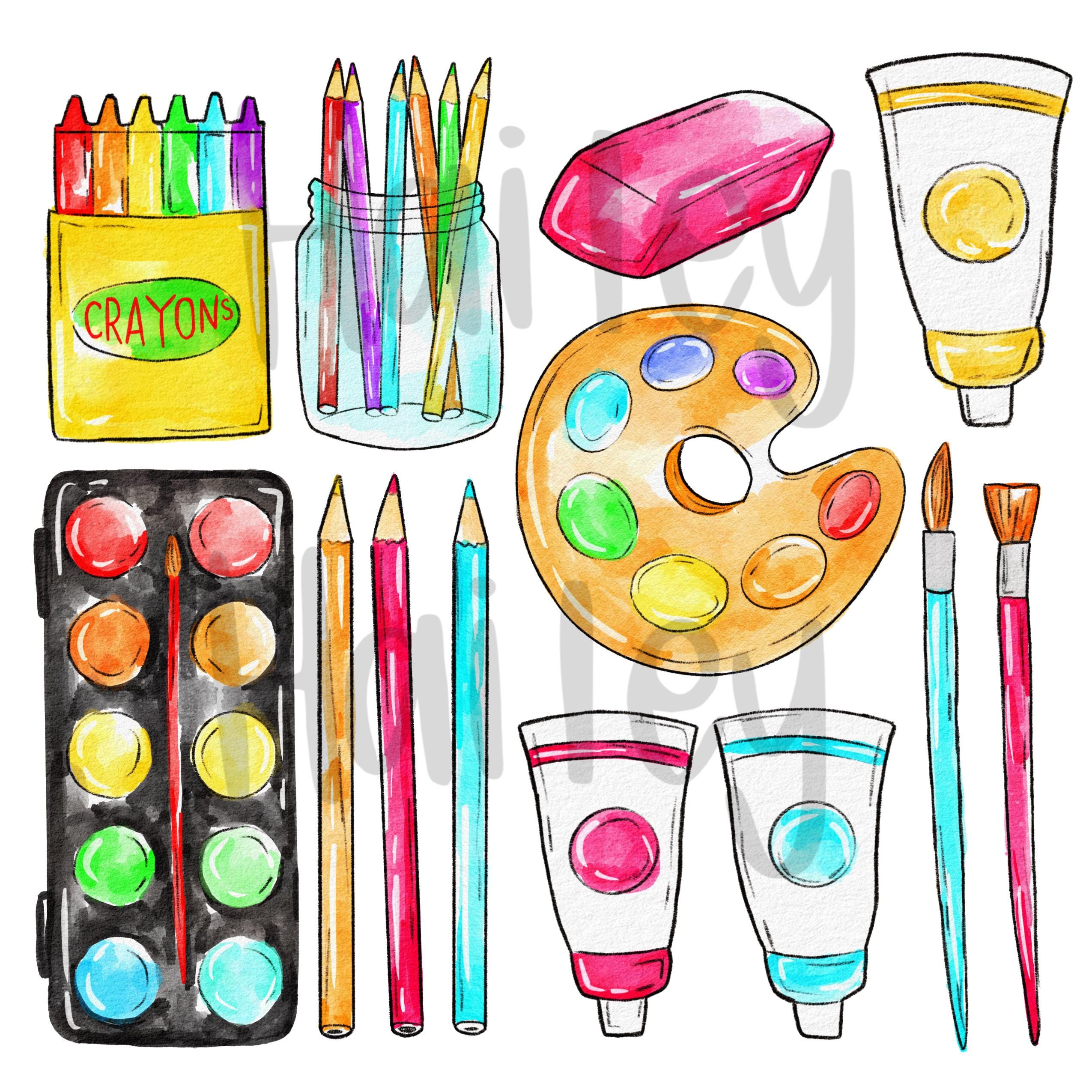 Commercial Use Art Supplies Clipart Set 300 DPI Transparent Background ...