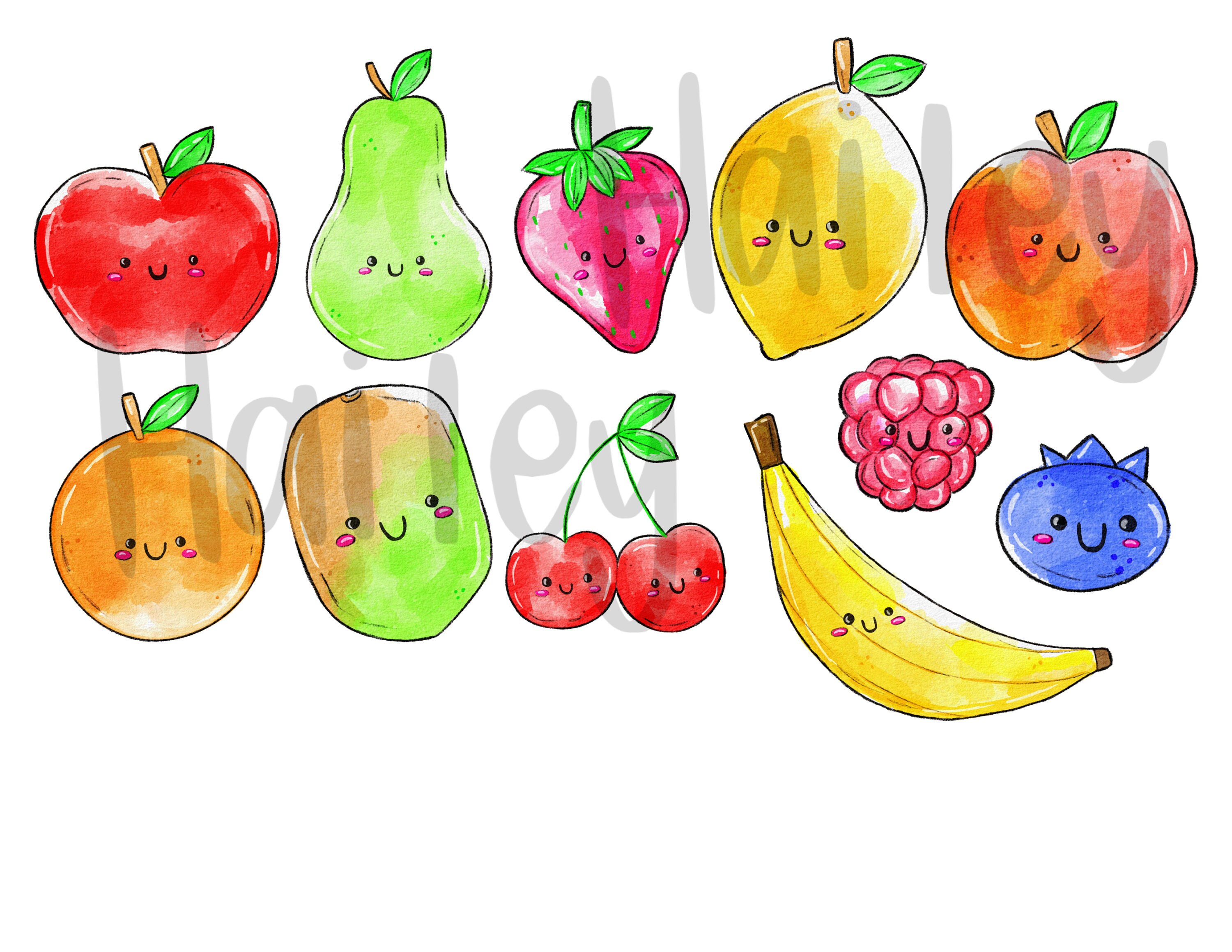 Commercial Use Cute Fruit Clipart Set 300 DPI Transparent Background - Etsy