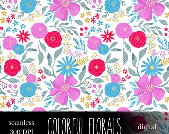Digital Seamless Floral Paper / Handdrawn / Cute Floral Scrapbooking ...