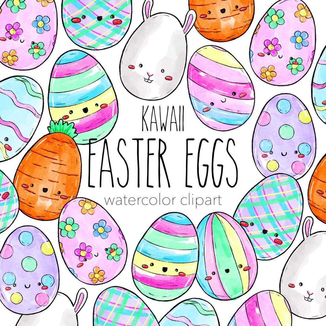 Commercial Use Kawaii Easter Eggs Clipart Set 300 DPI Transparent ...
