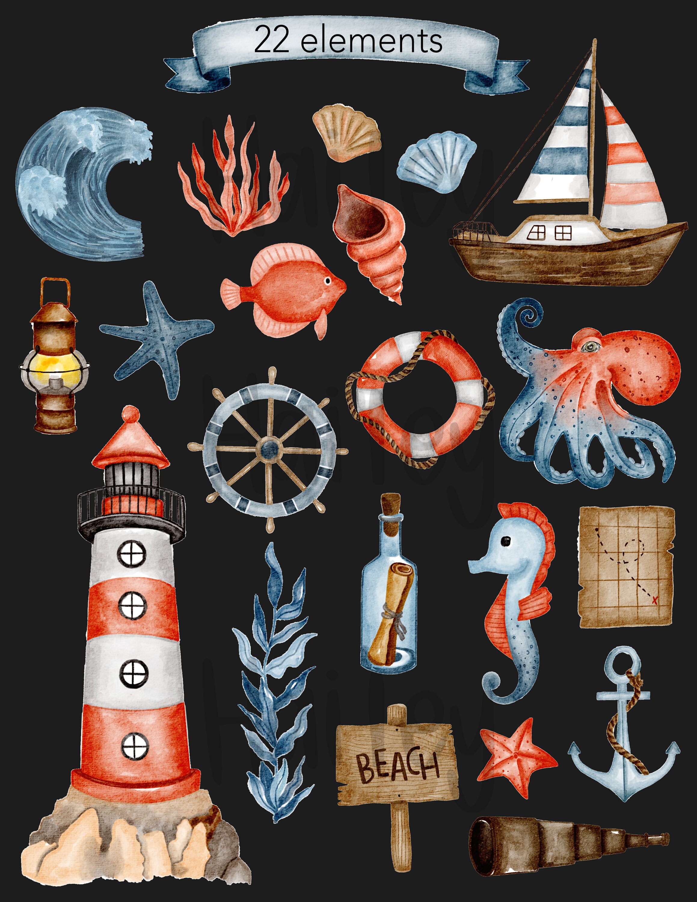 Commercial Use Nautical Clipart Set 300 DPI Transparent Background - Etsy