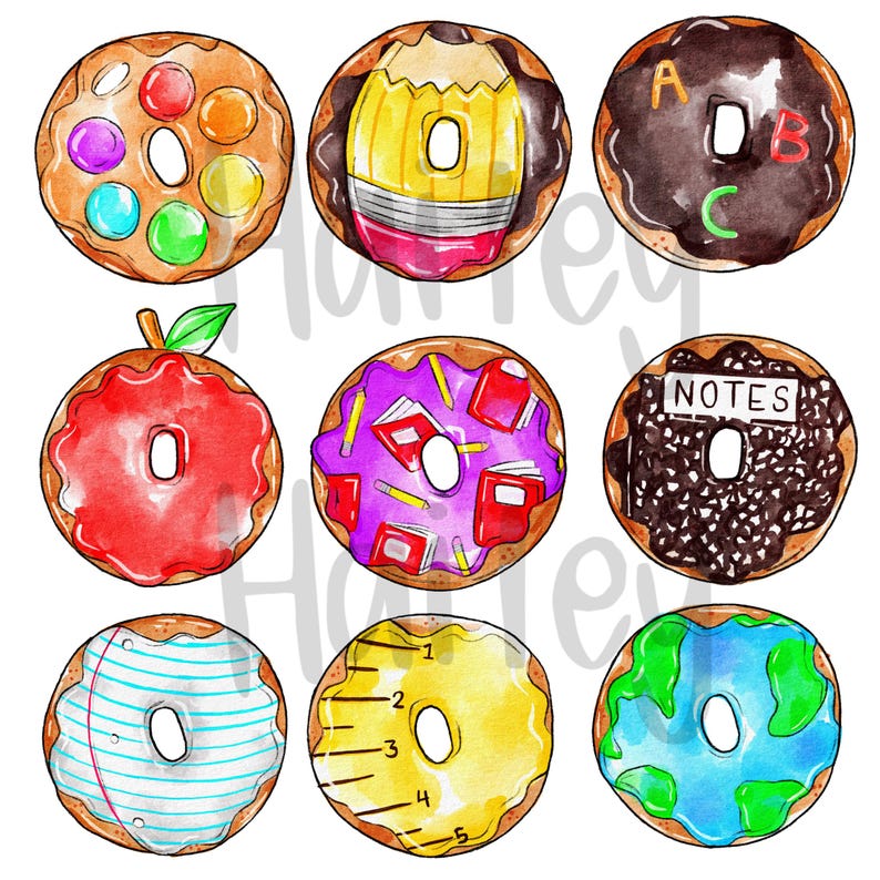 Commercial Use Back to School Donuts Clipart Set 300 DPI Transparent ...