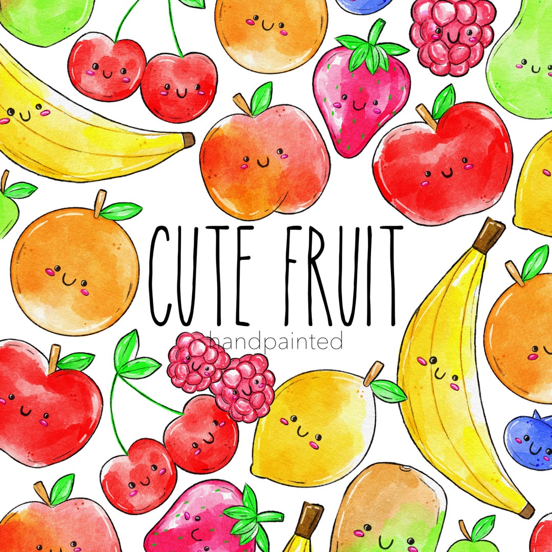 Commercial Use Cute Fruit Clipart Set 300 DPI Transparent Background - Etsy