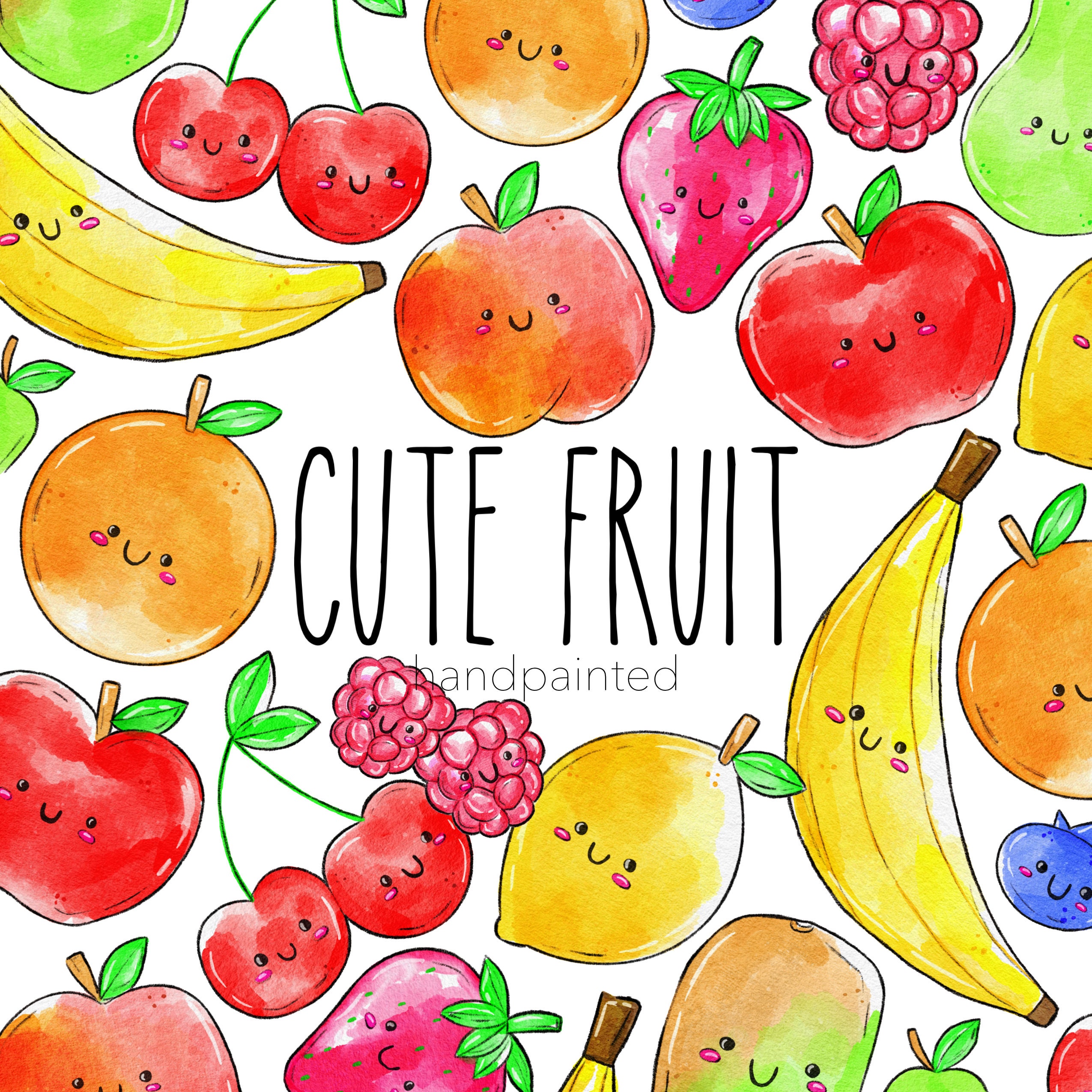 Commercial Use Cute Fruit Clipart Set 300 DPI Transparent Background - Etsy