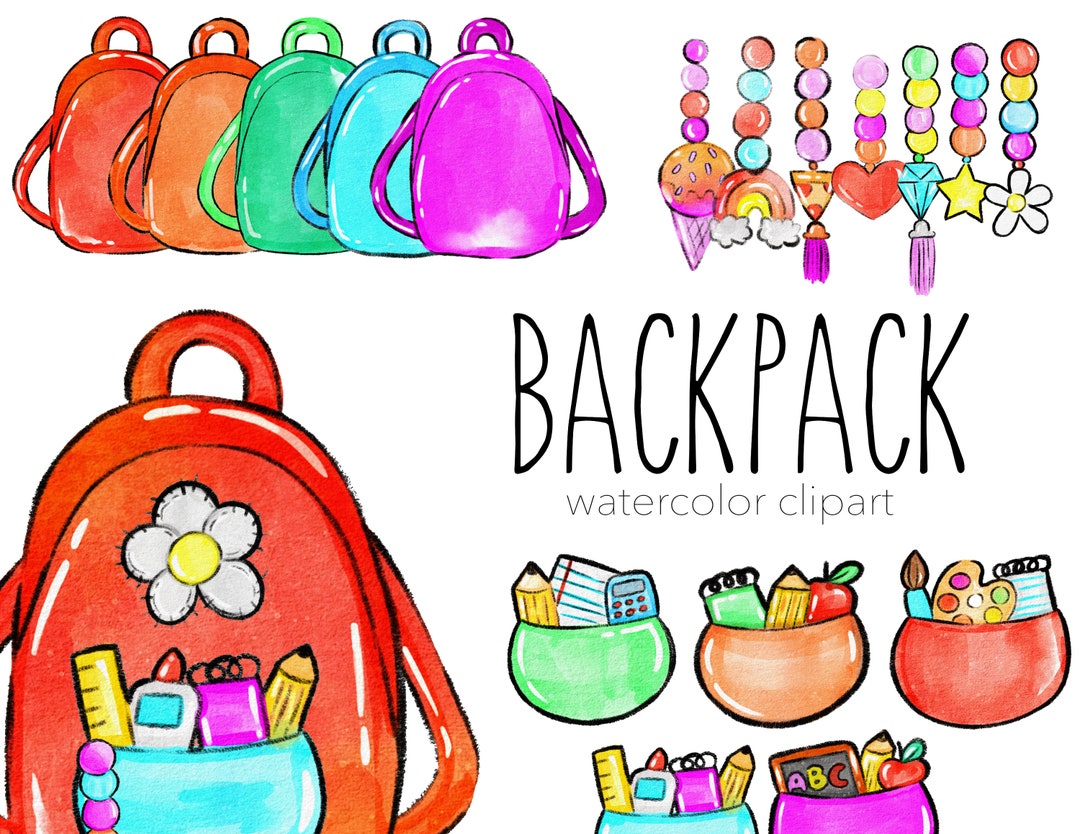 Lets Make a Backpack Watercolor Clipart Set 300 DPI Transparent ...