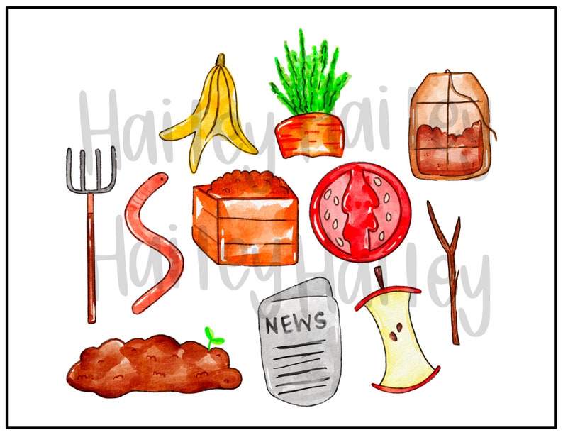 Compost Watercolor Clipart Set 300 DPI Transparent Background - Etsy