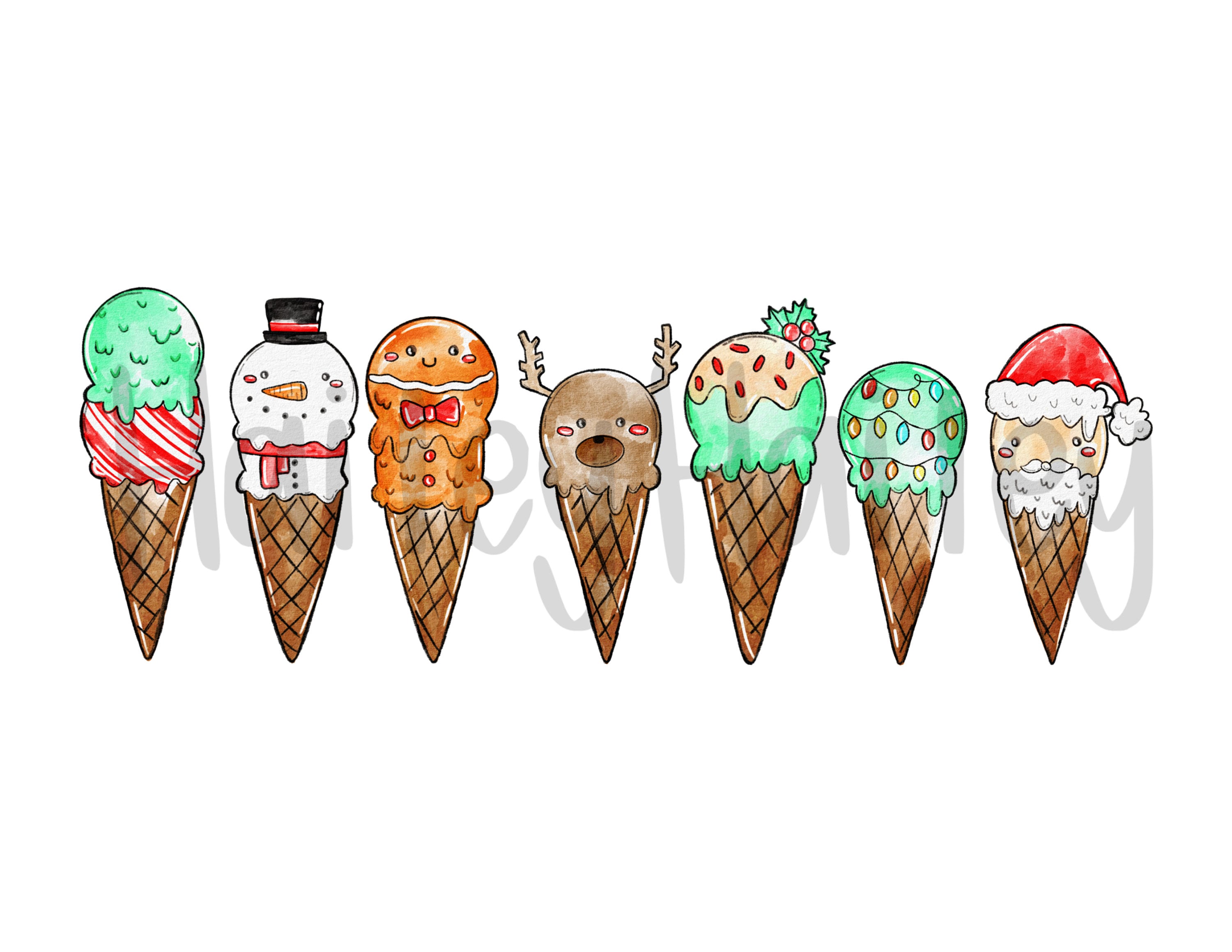 Commercial Use Christmas Ice Cream Clipart Set 300 DPI Transparent Back ...